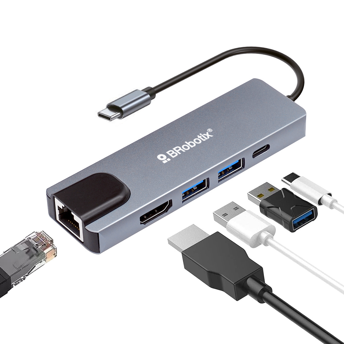 DOCKING 5 EN 1: CONECTOR TIPO C A HDMI 4K 30HZ, USB V3.0 x2, USB TIPO C ...