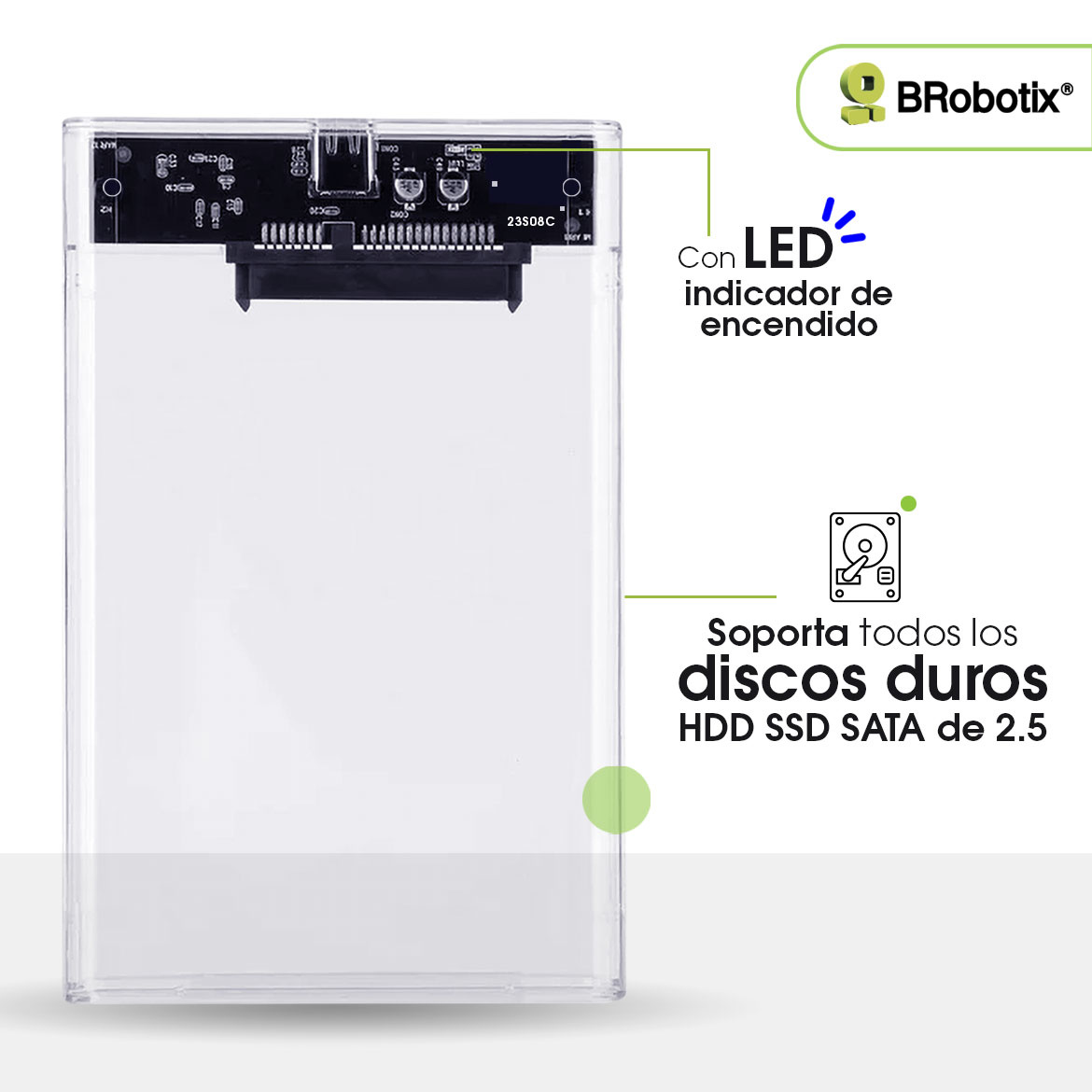 GABINETE GLASS PARA DISCO DURO SSD SATA I/II/III 2.5" USB V3.0 ...